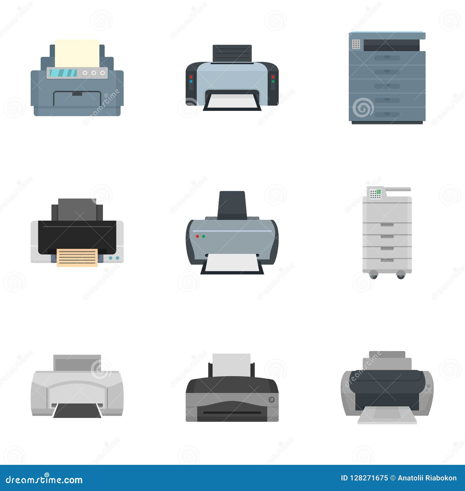 Printer Icon Set, Flat Style Stock Vector - Illustration of desktop ...