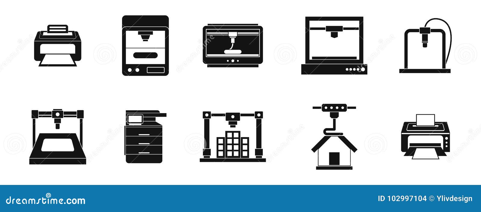 Printer Icon Set, Simple Style Stock Vector - Illustration of element ...