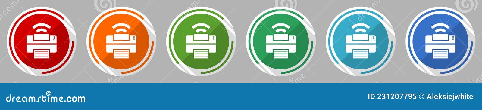 Printer Icon Set, Vector Illustration in 6 Colors Options for Webdesign ...