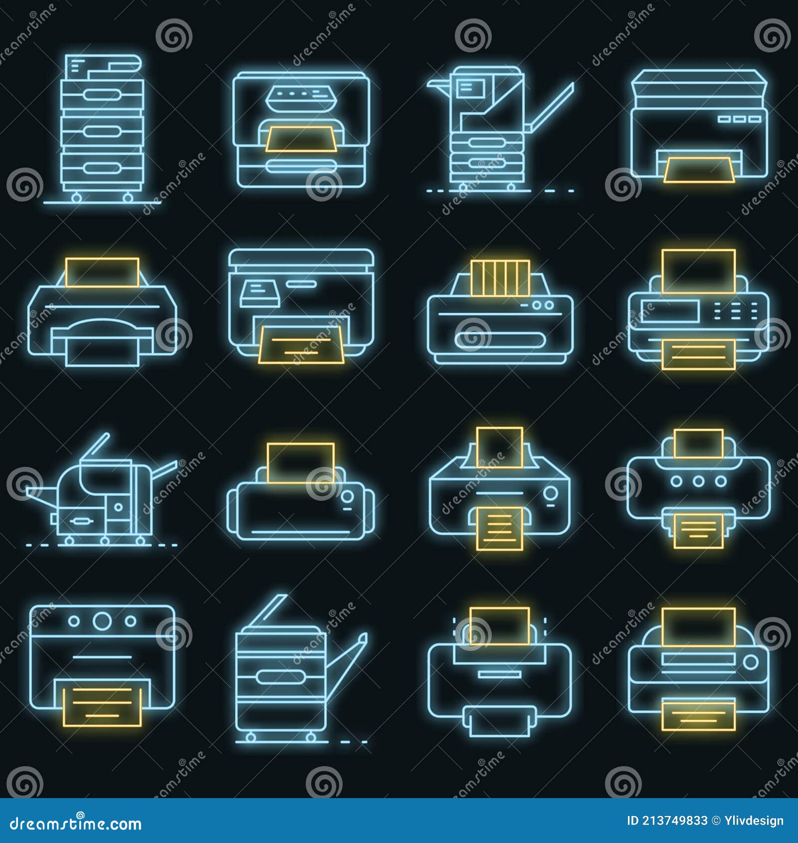 Printer Icon Set Vector Neon Stock Vector - Illustration of scanner ...