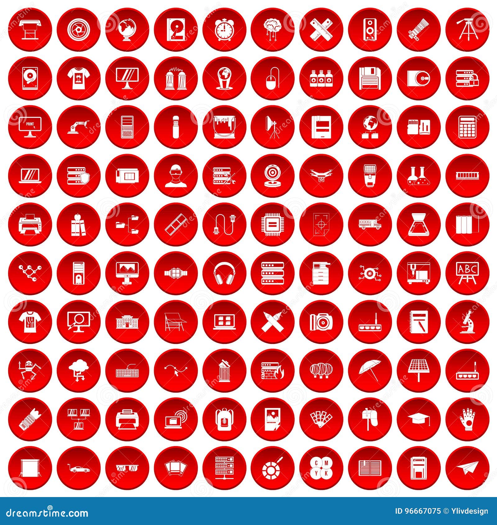 100 printer icons set red stock vector. Illustration of folder - 96667075