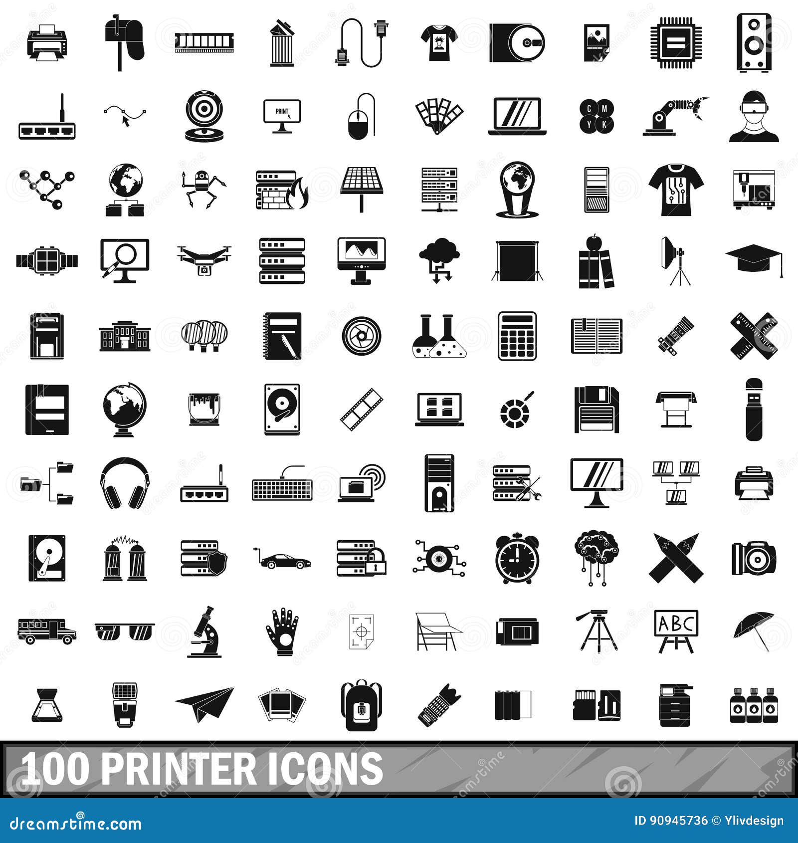 IP Printer Icons In Color Illuminated Glass Buttons Cartoon Vector ...