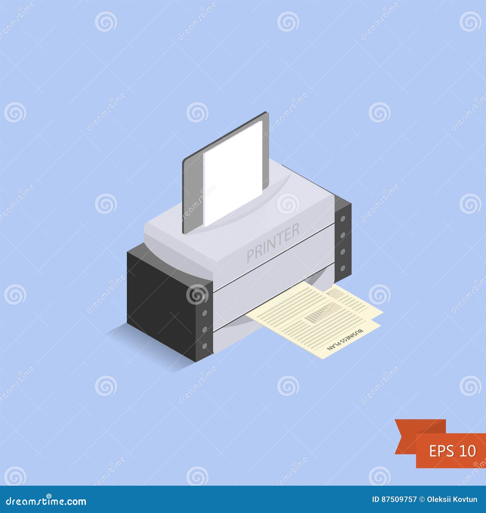 Printer Isometric On Blue Background. Vector. Isometric Office Printed ...