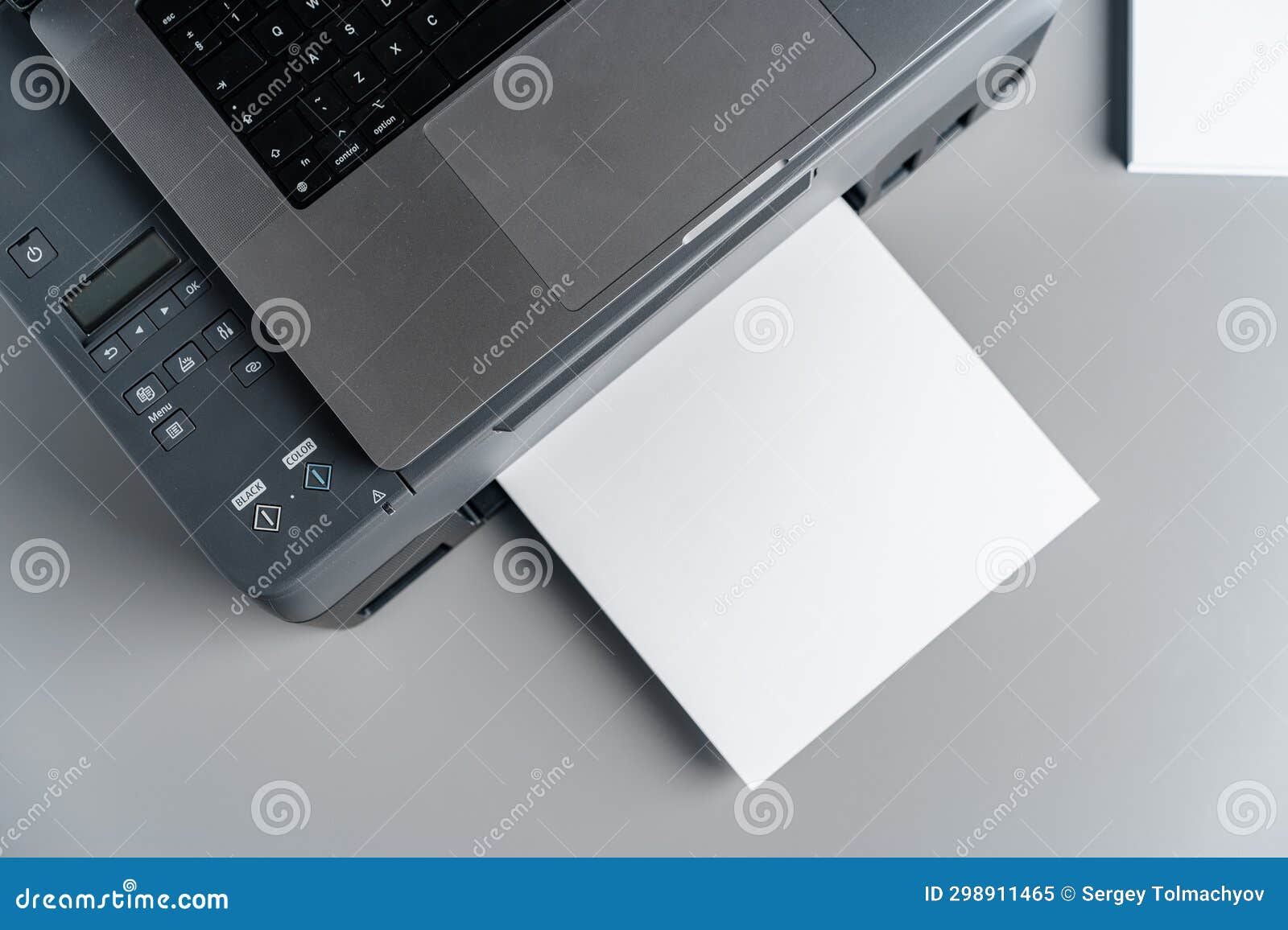 Printer and Laptop on Grey Table in Office Stock Image - Image of page ...