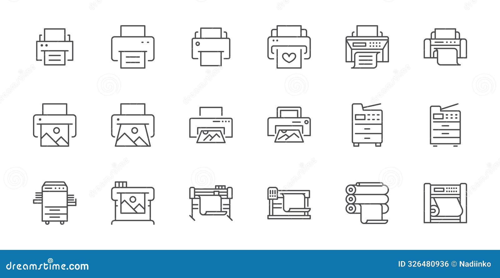 Printer Line Icon Set. Large Format Printing, Plotter, Scanner, Cutting ...