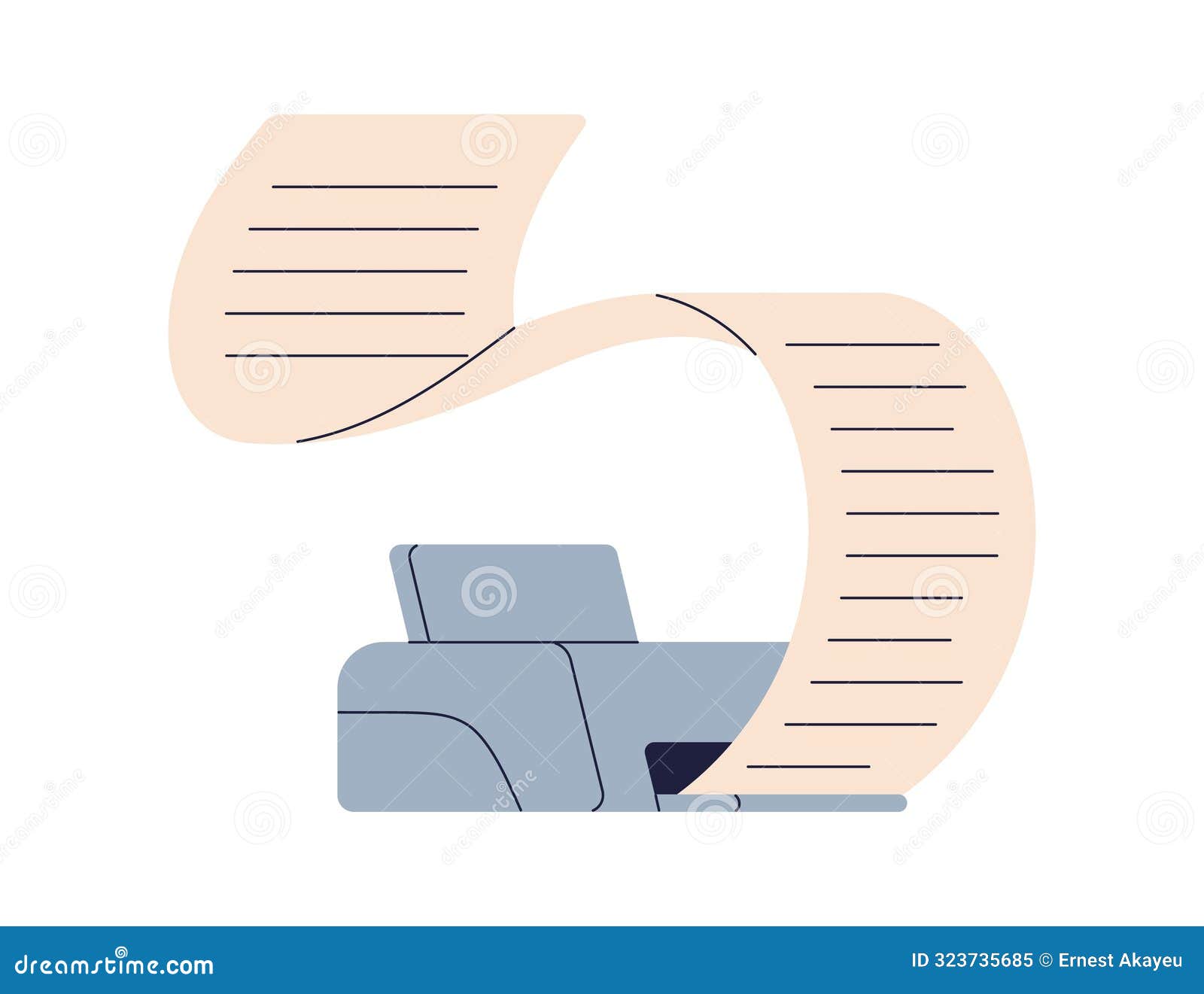 Printer and Long Printout. Printing Paper Sheet, Document in Process ...