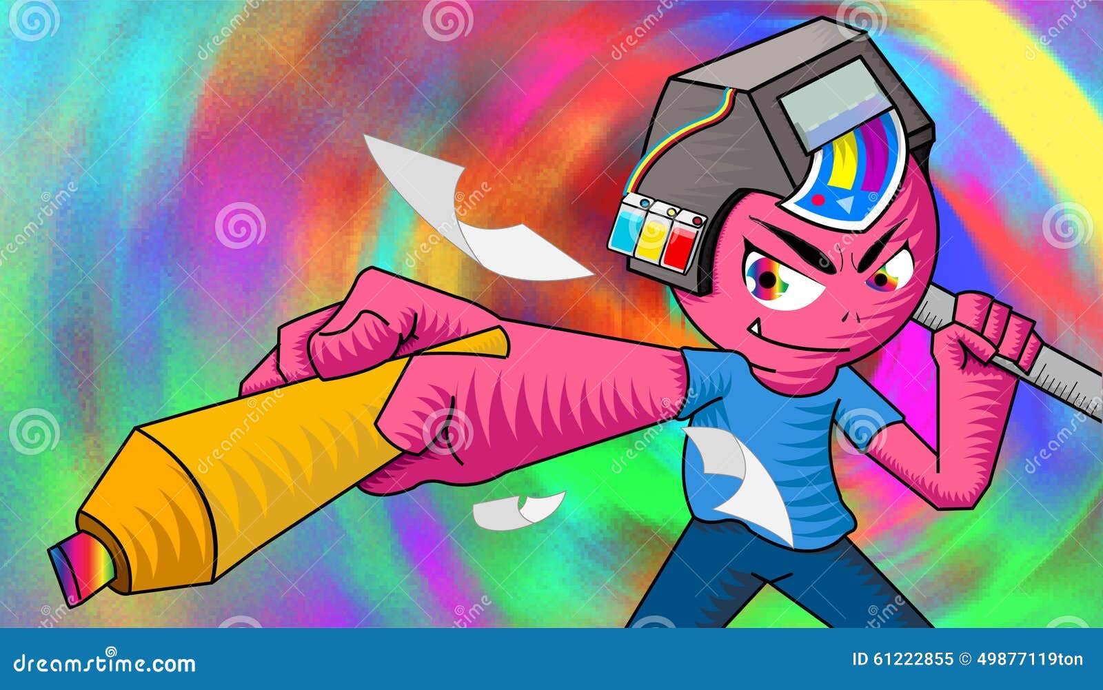 Printer Man Character and Background Stock Illustration - Illustration ...