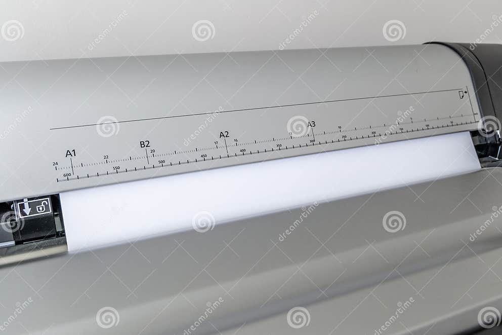 Printer Paper Feeder with a White Sheet of Paper. Paper Size Guide ...