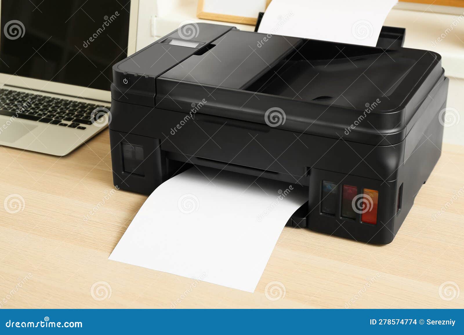 Printer with Paper on Table, Closeup Stock Photo - Image of business ...