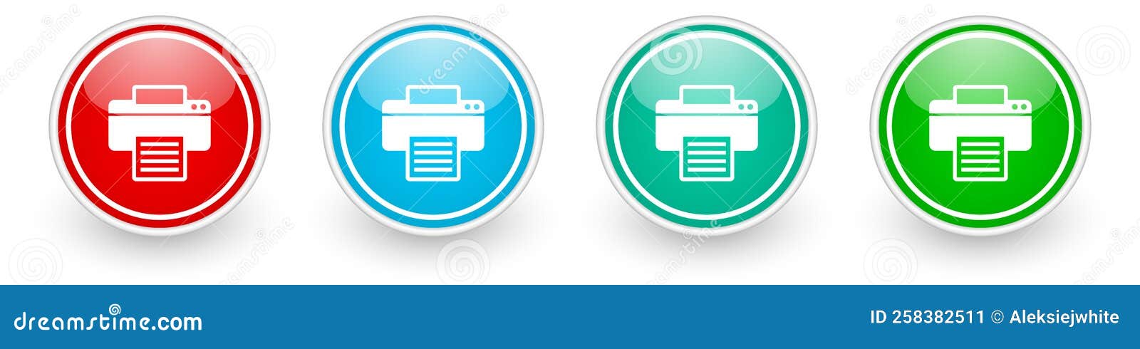 Printer, Print, Office Vector Icons, Colorful Glossy Buttons on White ...