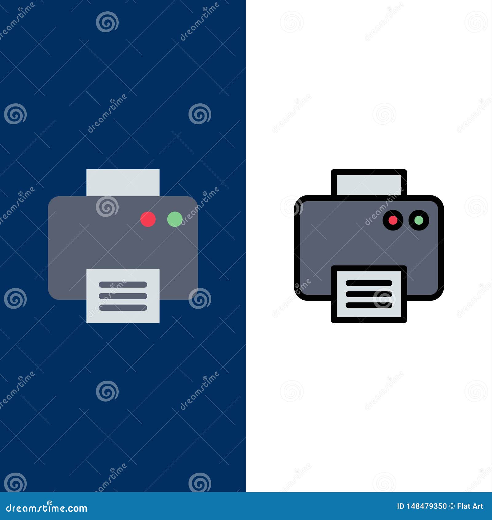 Printer, Print, Printed, Machine Icons. Flat And Line Filled Icon Set ...