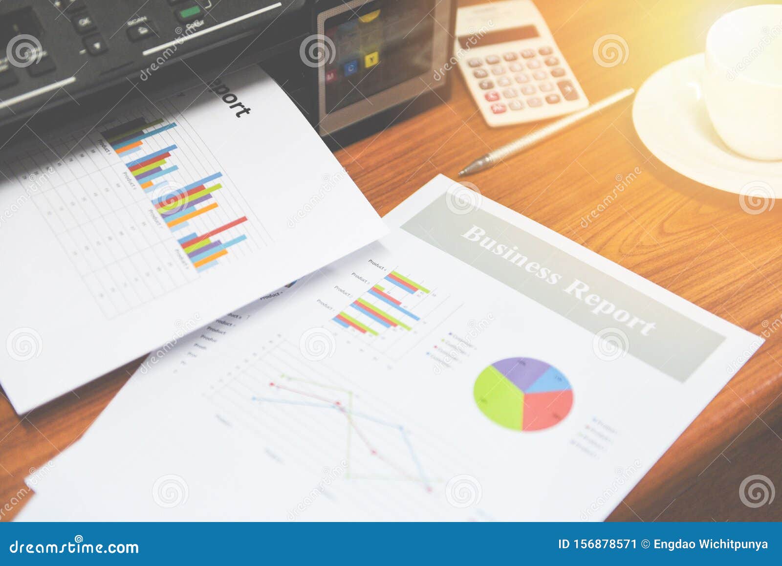 Printer Printing Business Reports Sale and Pile of Documents Report ...