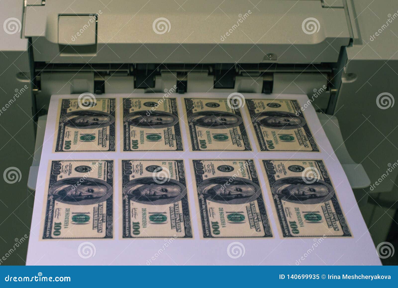 Printer Printing Fake Dollar Bills Isolated on White Stock Image ...