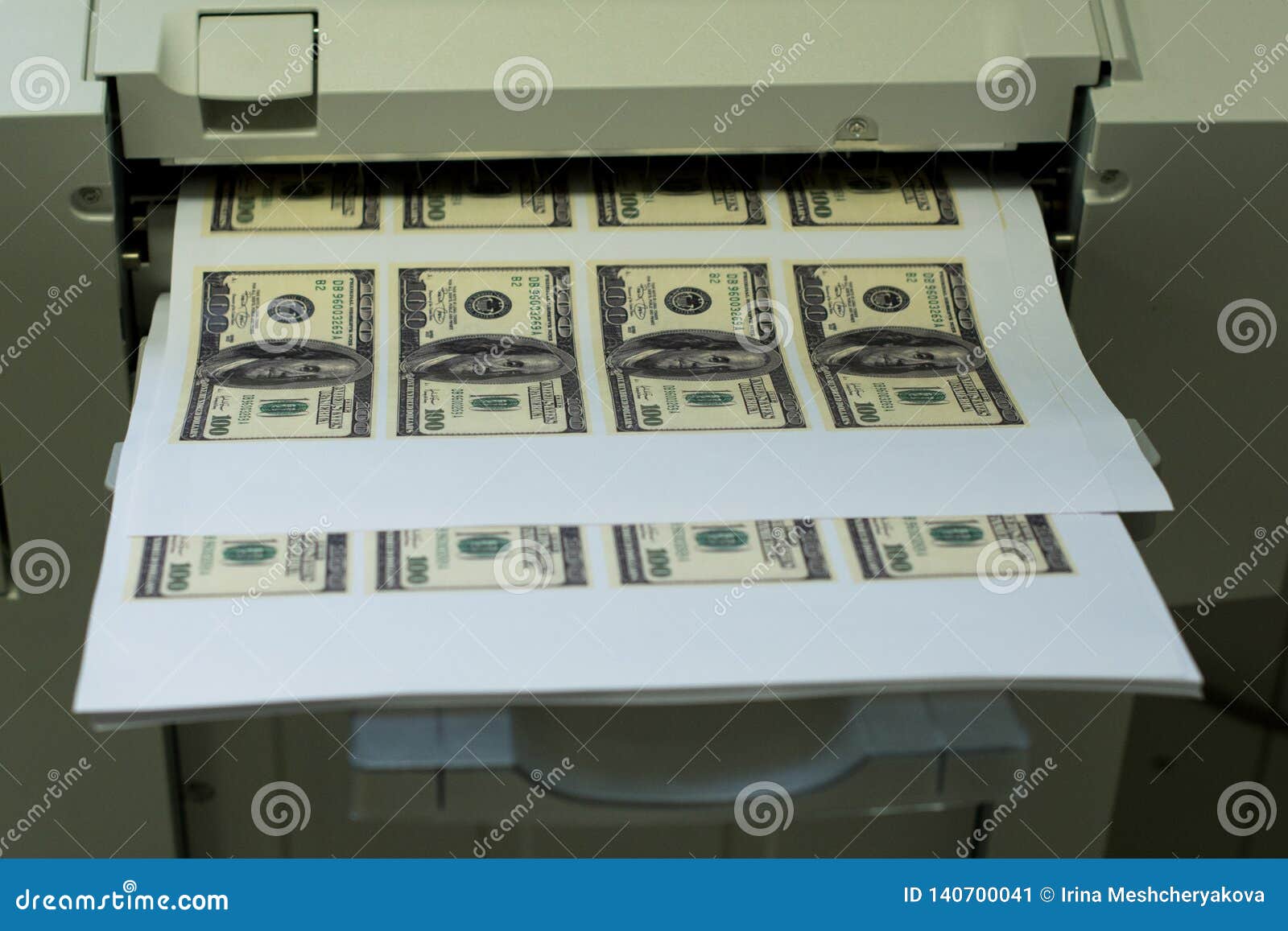 Printer Printing Fake Dollar Bills Isolated on White Stock Image ...
