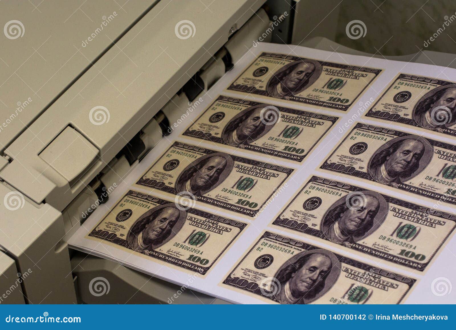 Printer Printing Fake Dollar Bills Isolated on White Stock Photo ...