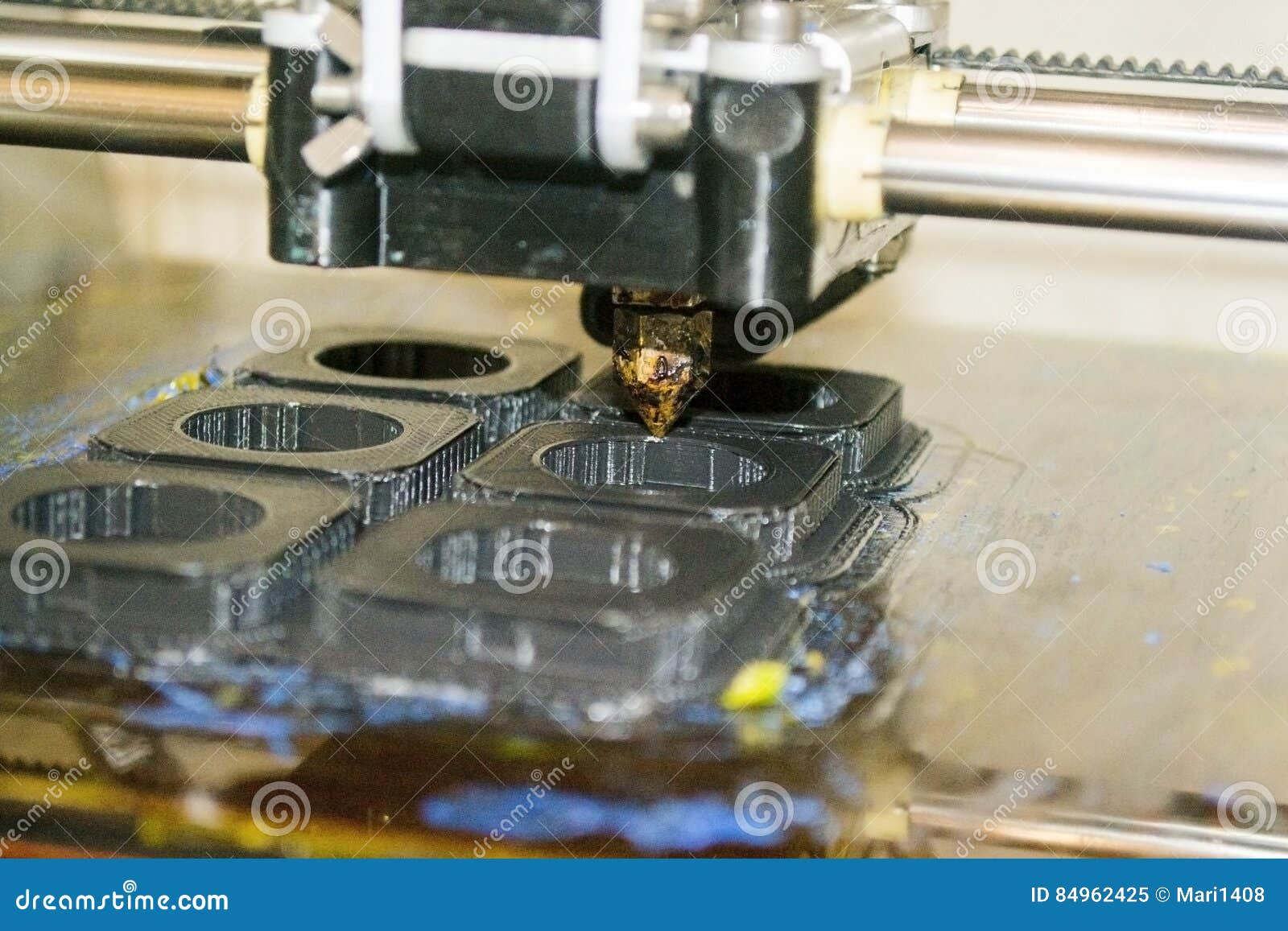 Printer Printing Gray Objects on Mirror Reflective Surface Close-up ...