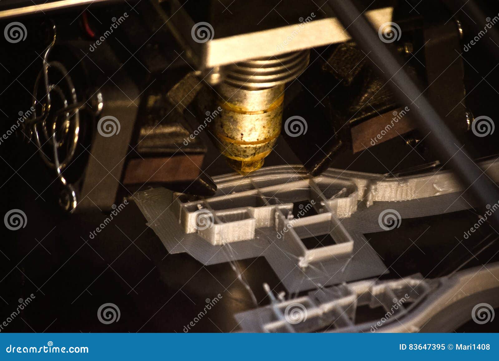 Printer Printing Gray Objects on Mirror Reflective Surface Close-up Top ...