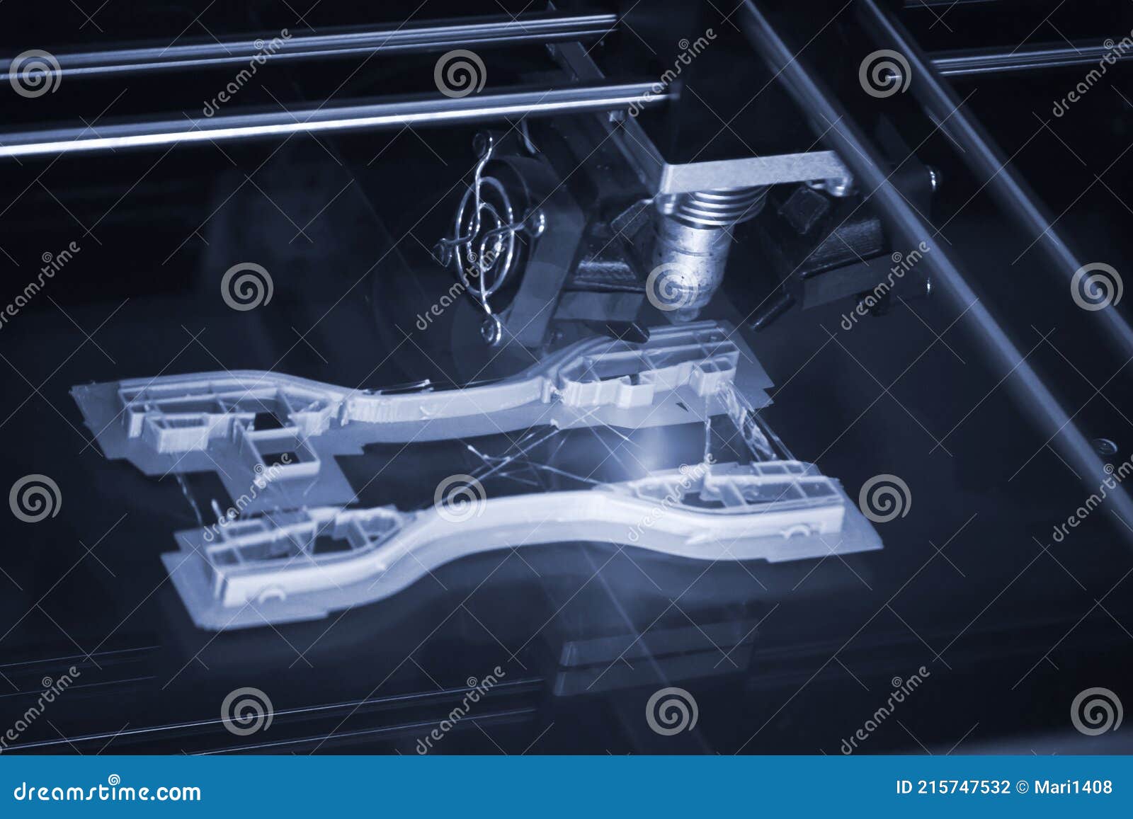 Printer Printing Gray Objects on Mirror Reflective Surface Close-up Top ...