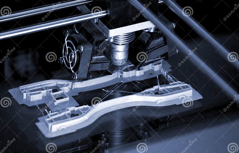 Printer Printing Gray Objects on Mirror Reflective Surface Close-up Top ...