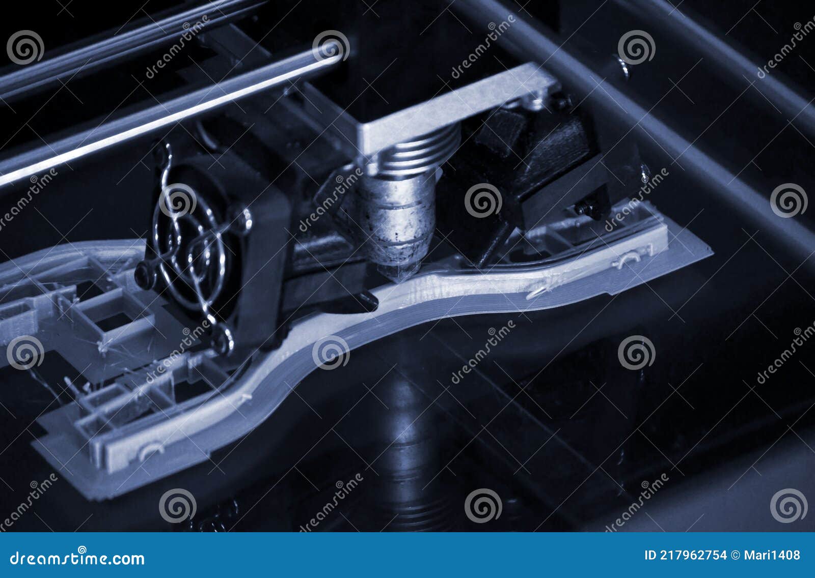 Printer Printing Gray Objects on Mirror Reflective Surface Close-up Top ...