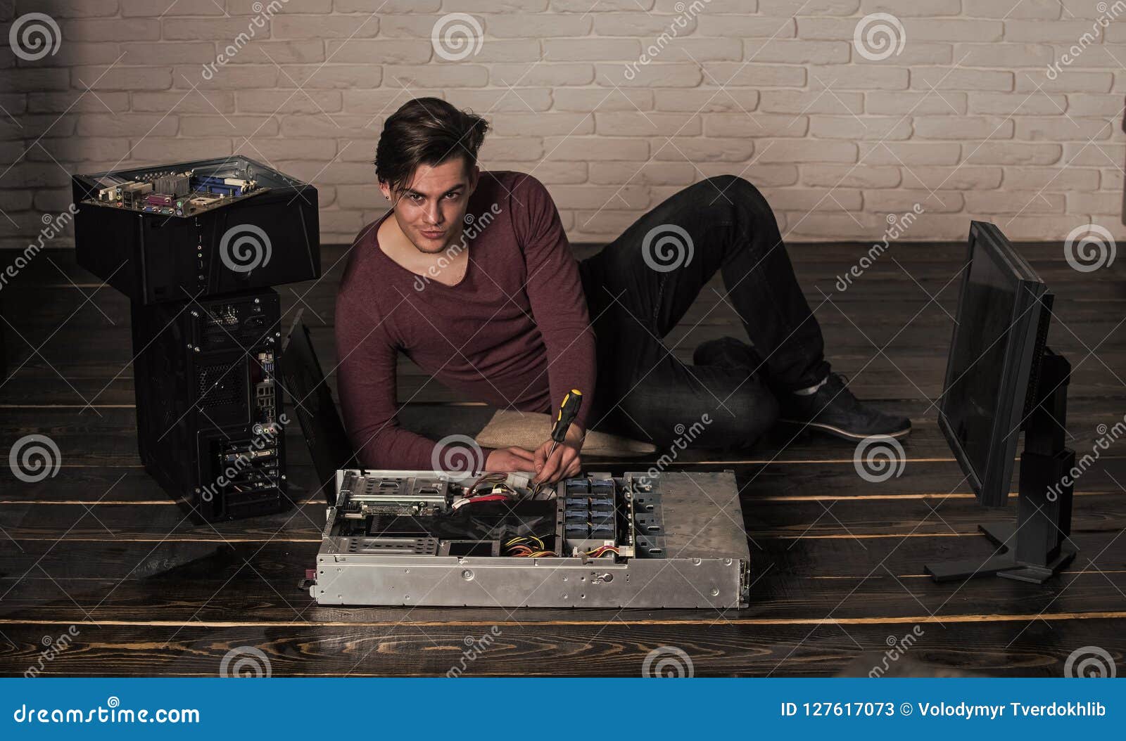 Printer Refill, Repairman or Smiling Man Fix Computer Device Stock ...