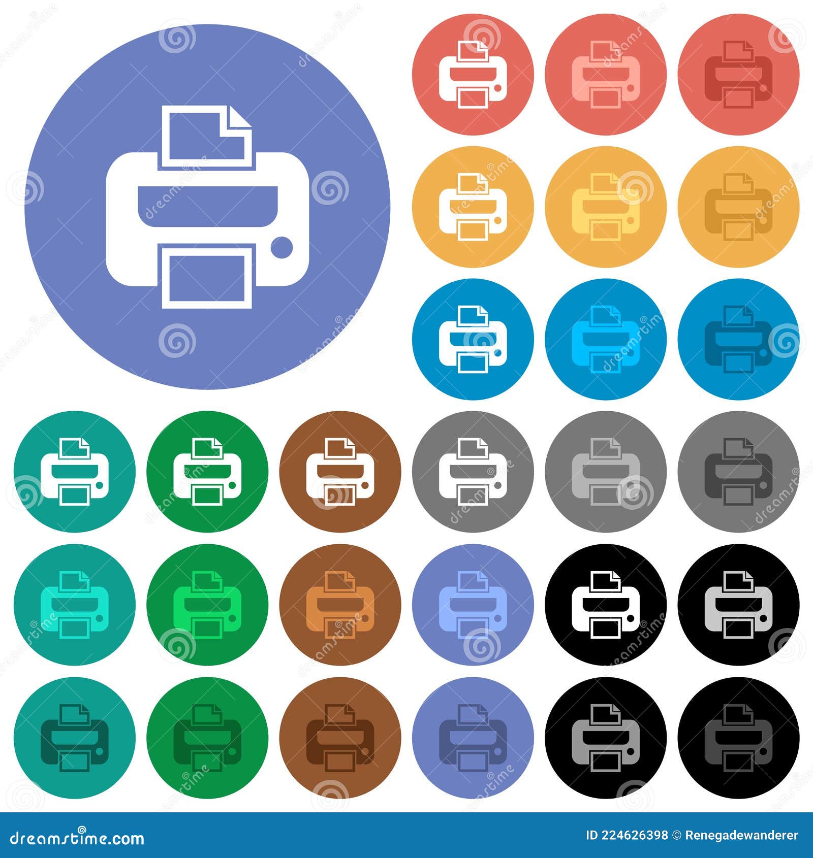 Printer Round Flat Multi Colored Icons Stock Vector - Illustration of paint, logotype: 224626398