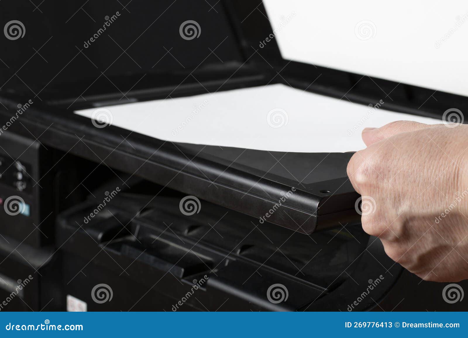 Printer and Scanner on a Dark Background.Combo Stock Image - Image of ...