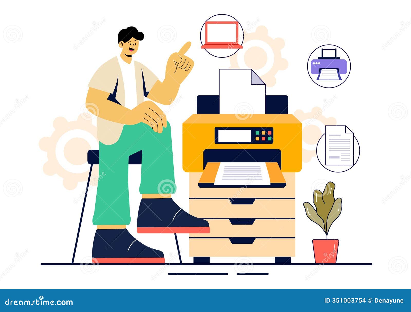 Printer Service Vector Illustration Featuring the Production Process at ...