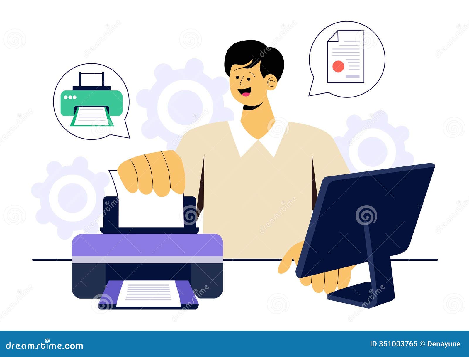 Printer Service Vector Illustration Featuring The Production Process At ...
