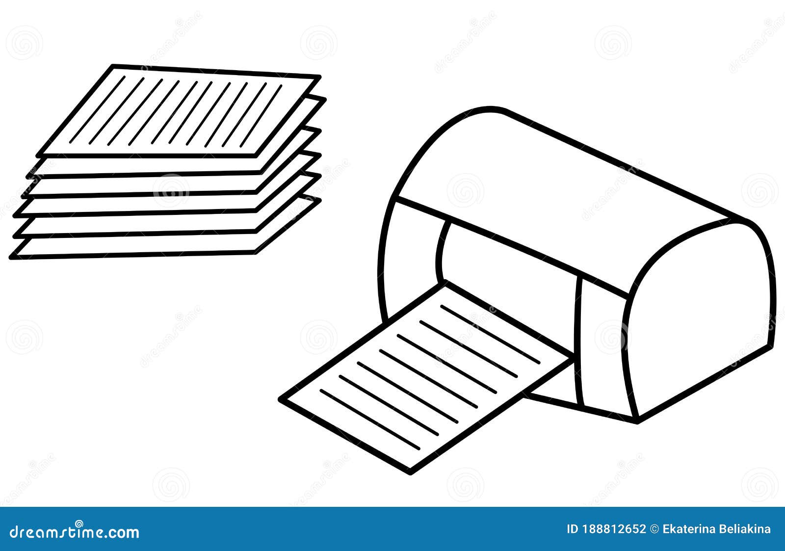 Printer and Stack of Printed Papers, Vector Illustration in Black and ...