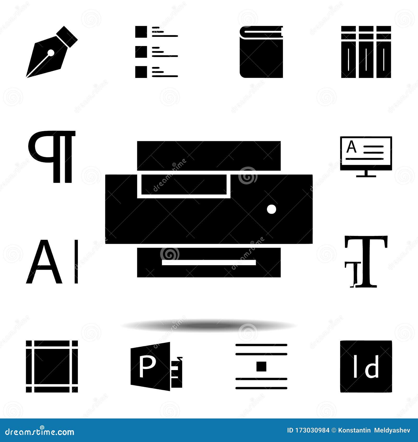 Printer, Text Icon. Simple Glyph, Flat Vector of Text Editor Set Icons ...
