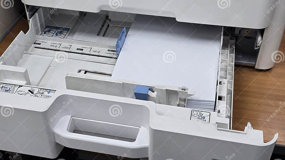 Printer Tray with Paper Loaded and Ready for Printing Stock Photo ...