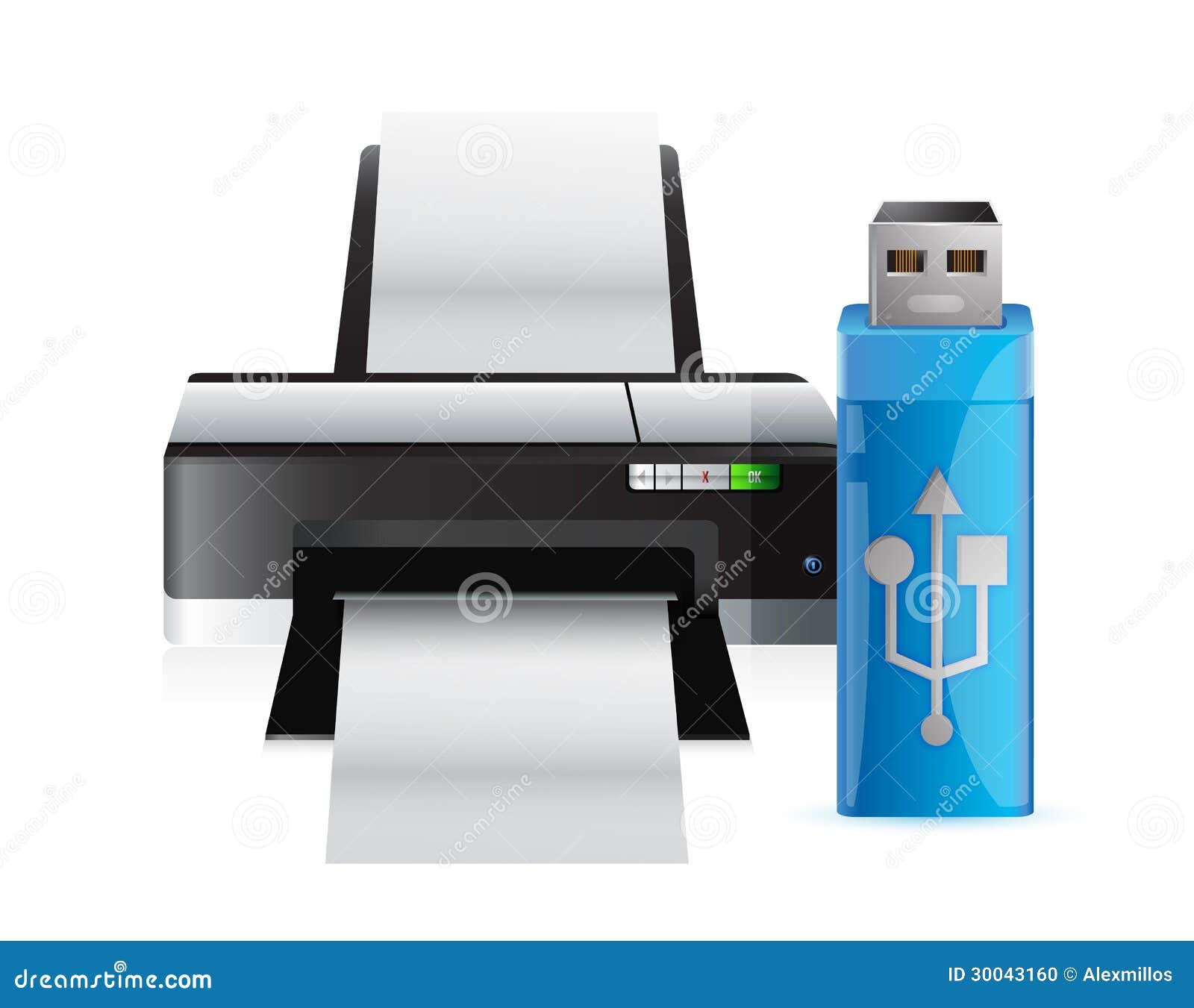 Printer and usb stick stock illustration. Illustration of media - 30043160