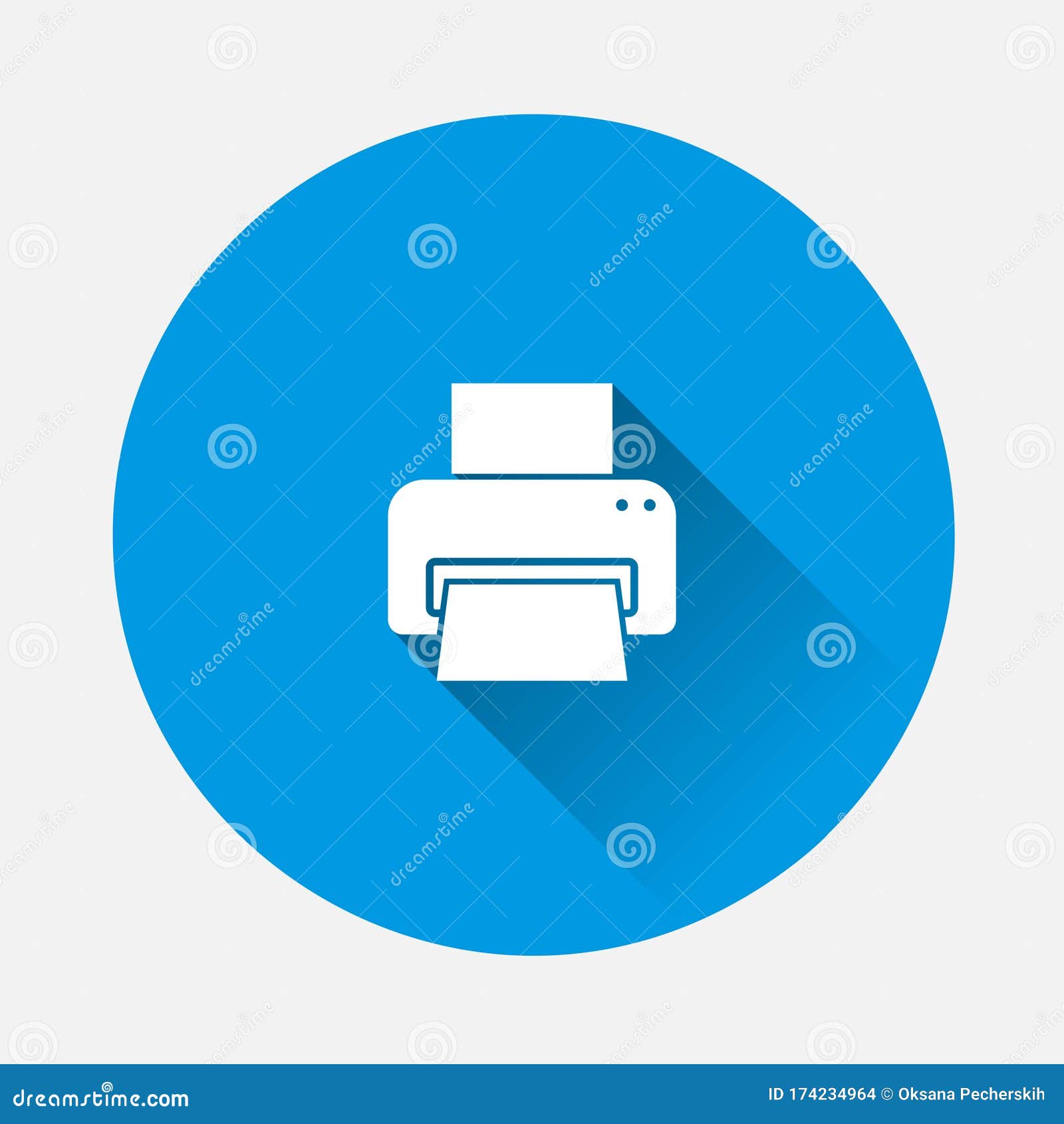 Printer Vector Icon on Blue Background. Flat Image with Long Shadow ...