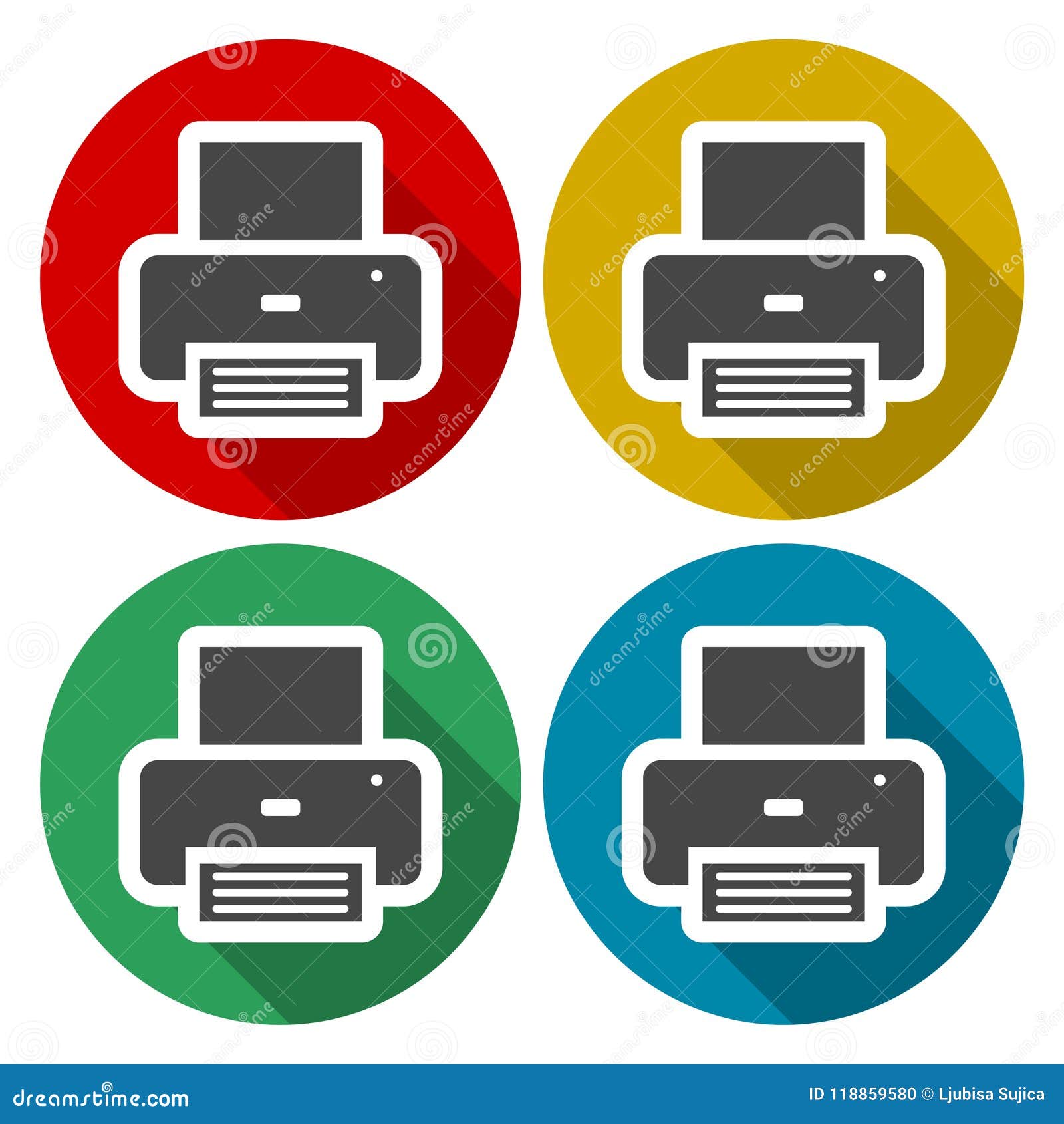 Printer - Vector Icons Set with Long Shadow Stock Vector - Illustration ...