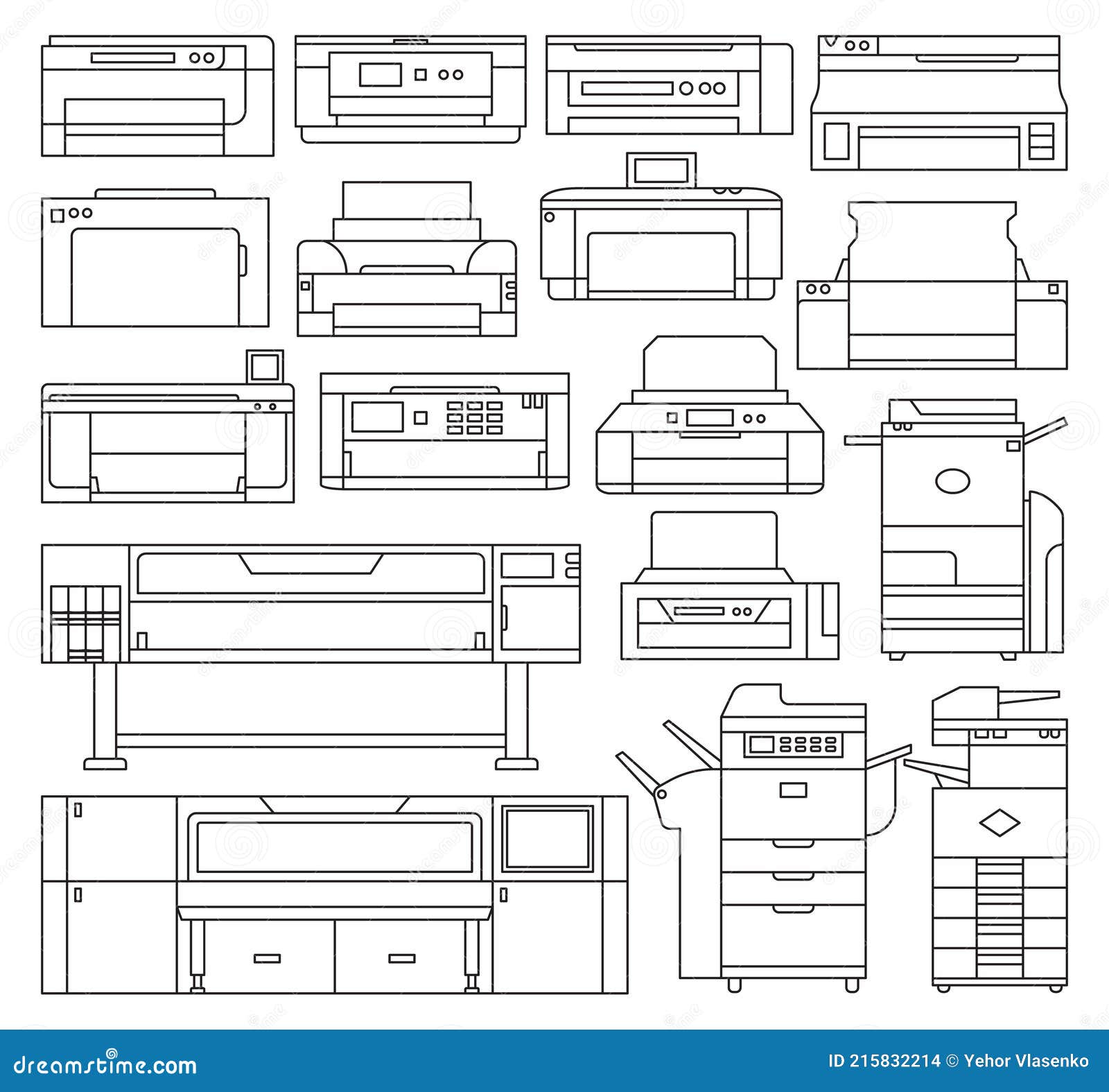 Printer Vector Outline Set Icon. Vector Illustration Scanner Machine on ...