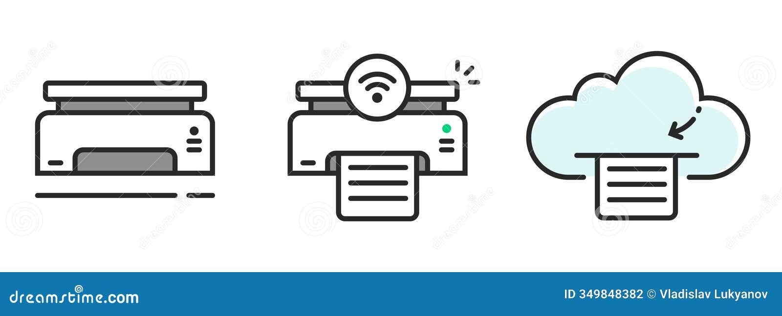 Printer Wireless Technology Icon Set Vector Simple Graphic Line Stroke ...