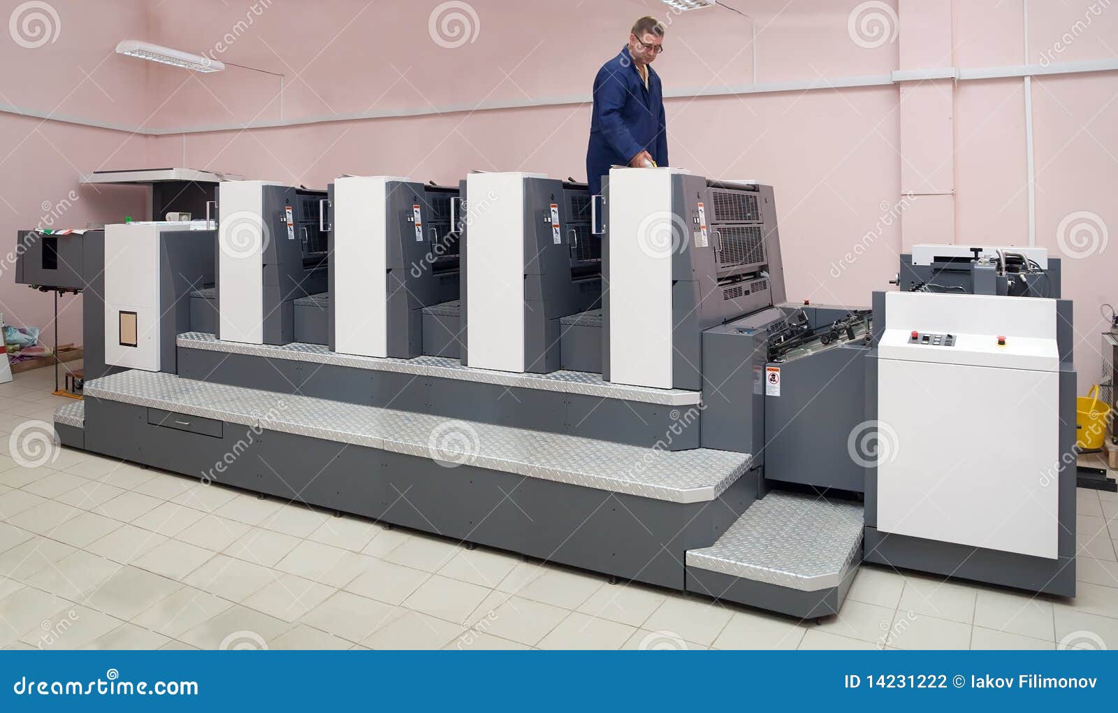Printer Working at Four-section Offset Machine Stock Photo - Image of ...