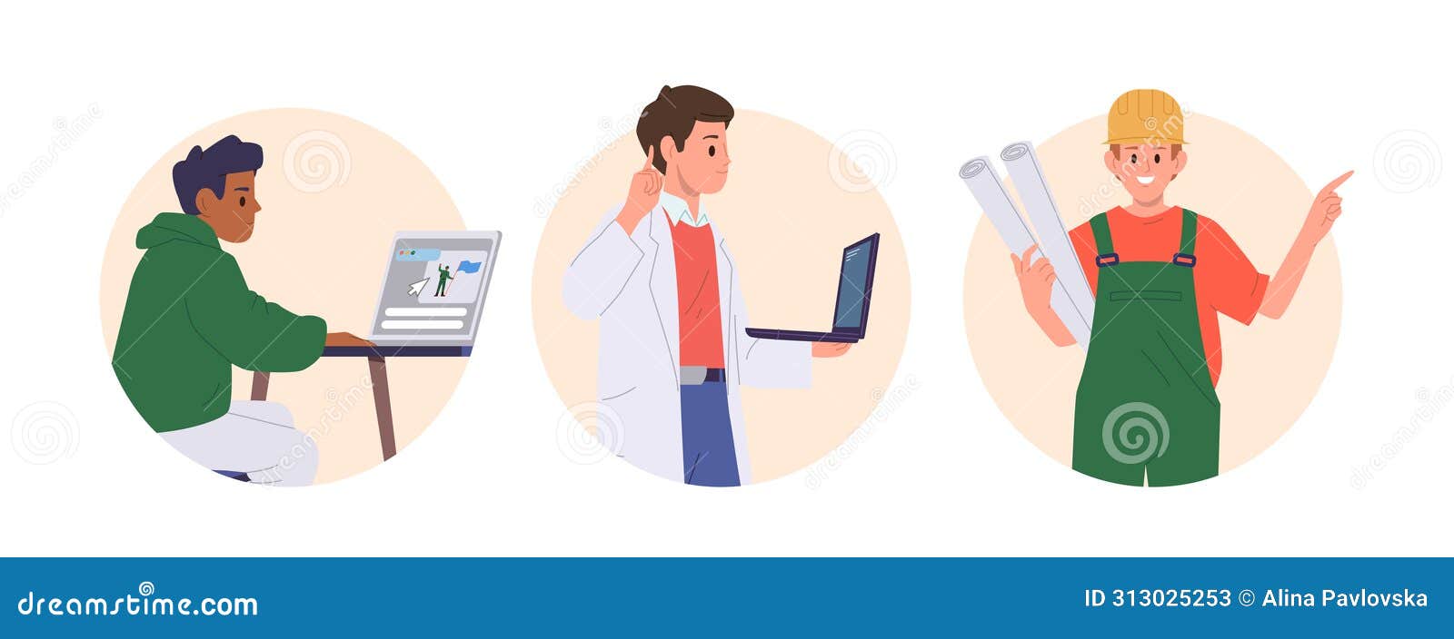 Printing Concept Isolated Round Composition Set with Happy People ...