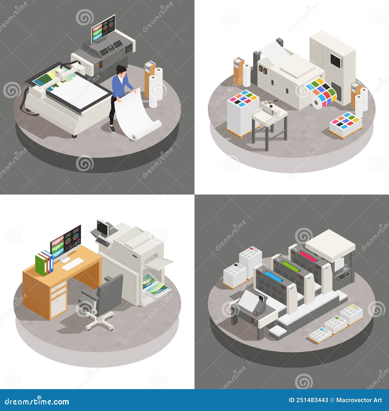 Printing House Compositions Set Stock Vector - Illustration of draw ...