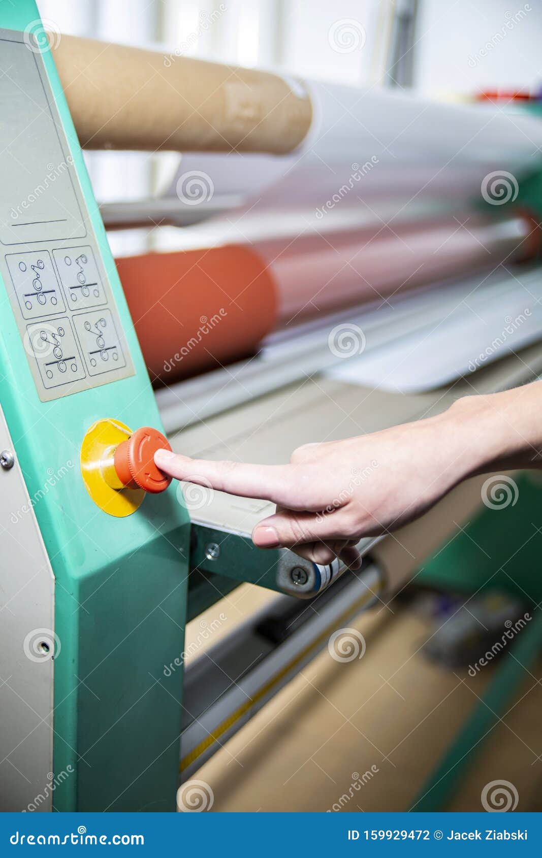 Printing House. the Employee Operates the Printing Machine Stock Photo ...
