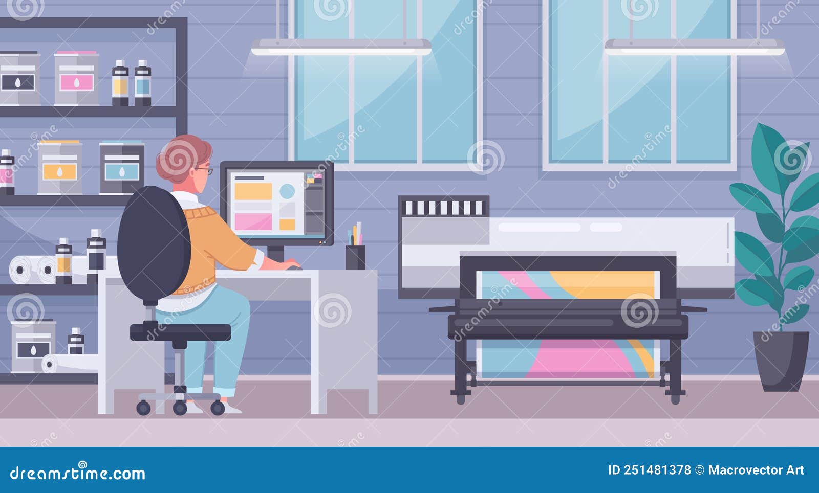 Printing House Polygraphy Cartoon Composition Stock Vector ...