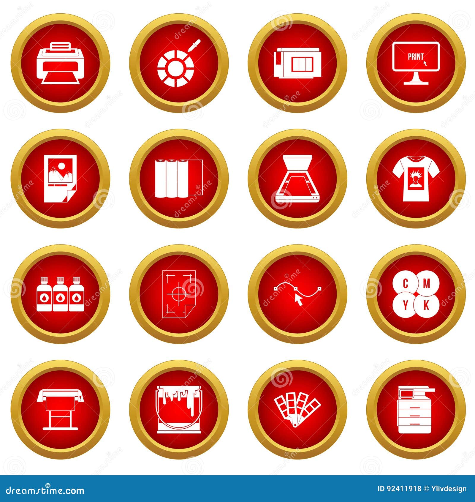 Printing Icon Red Circle Set Stock Vector - Illustration of page ...