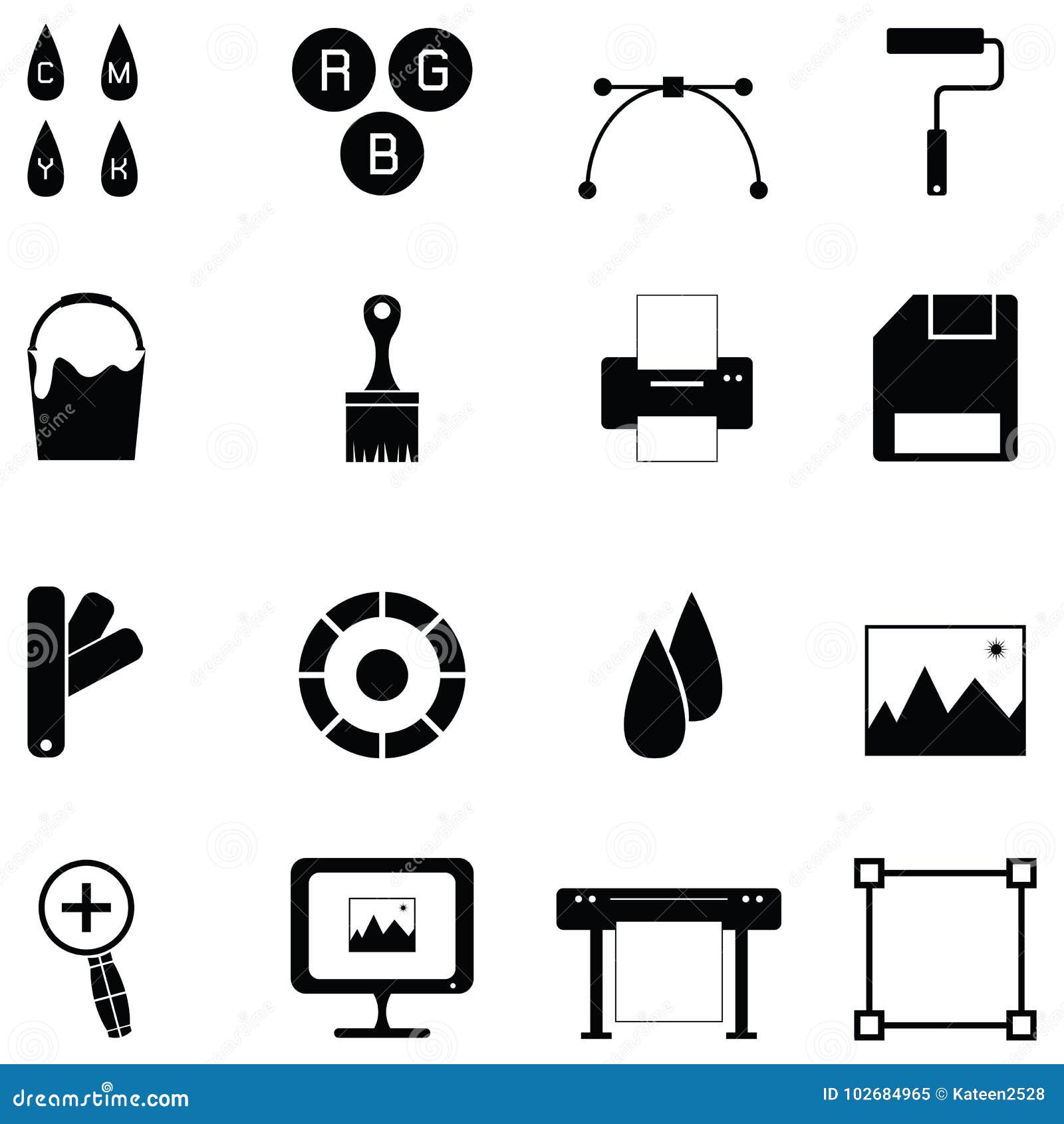Printing icon set stock vector. Illustration of cmyk - 102684965