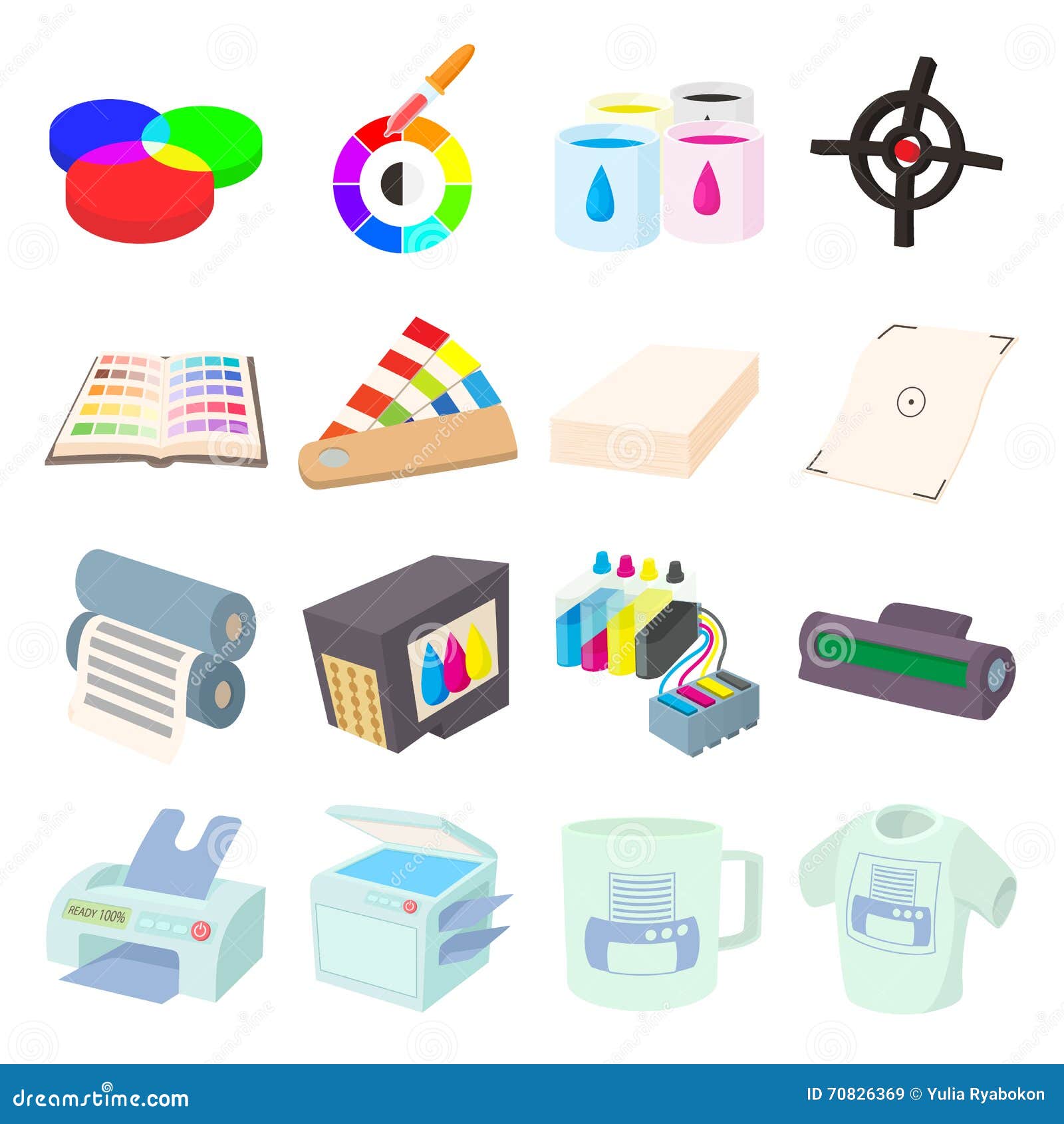 Printing Icons Set in Cartoon Style Stock Vector - Illustration of ...