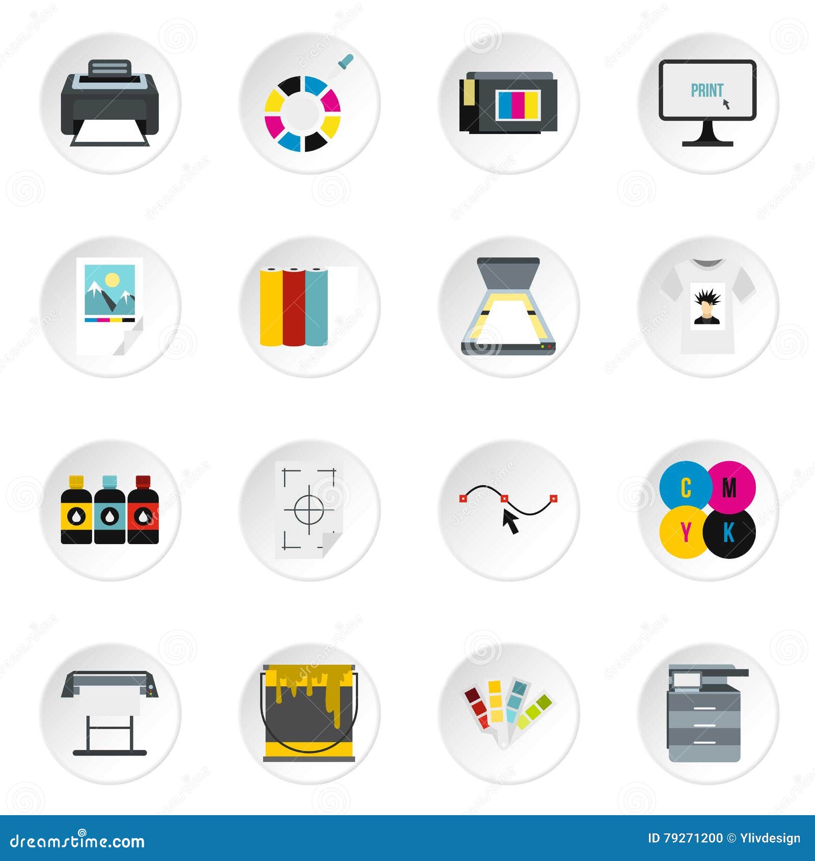 Printing Icons Set, Flat Style Stock Vector - Illustration of ...