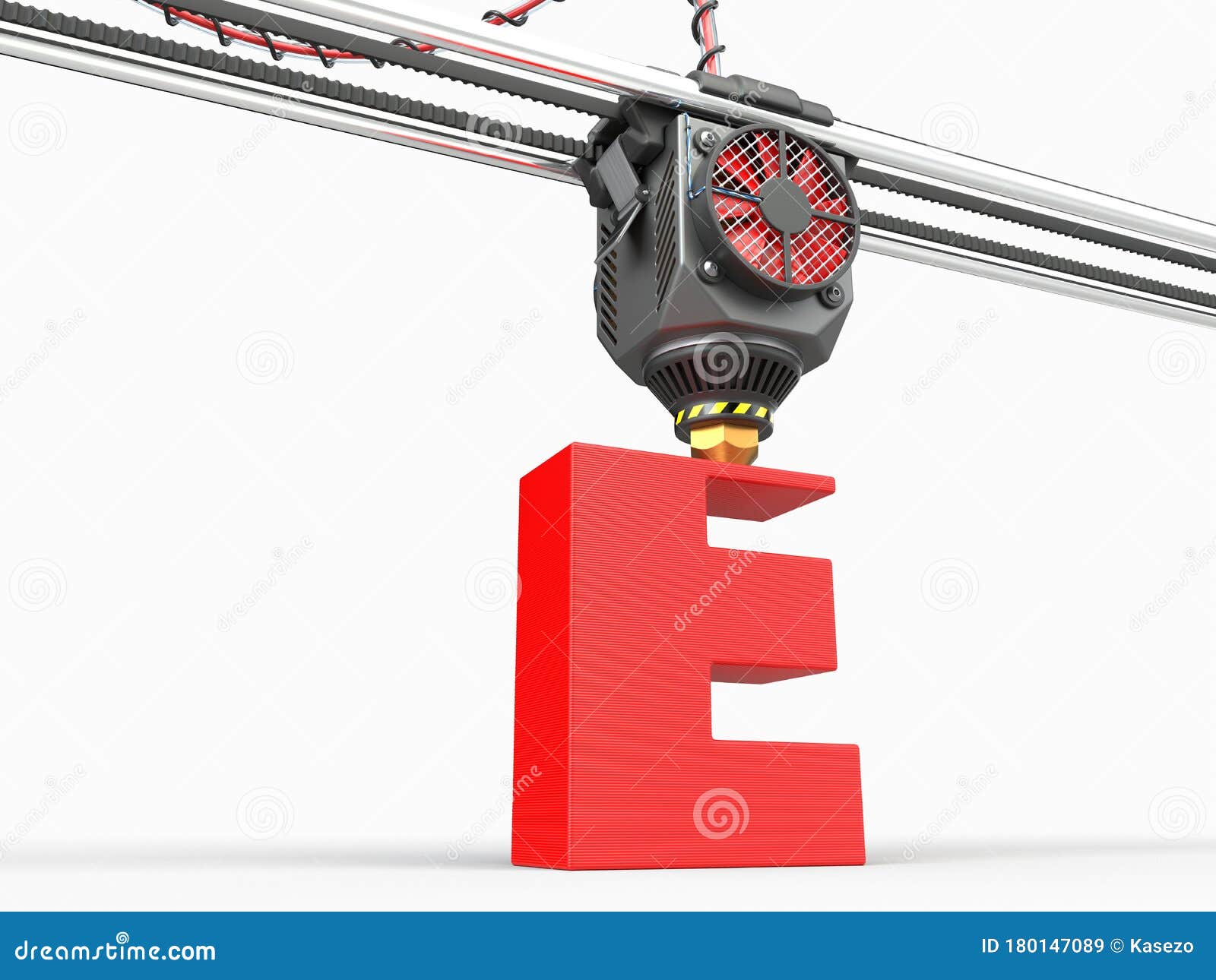 Printing of Letter E Under 3D Printer Head. 3d Illustration Stock ...