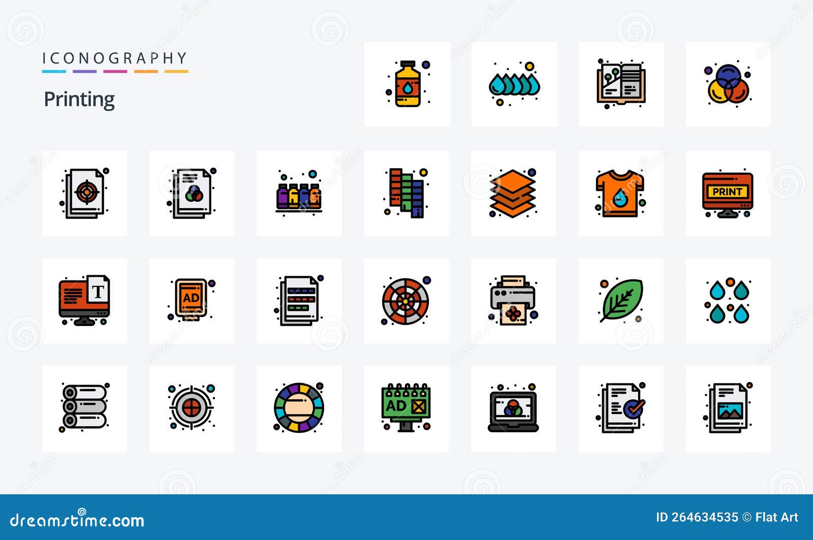 25 Printing Line Filled Style Icon Pack Stock Vector - Illustration of ...