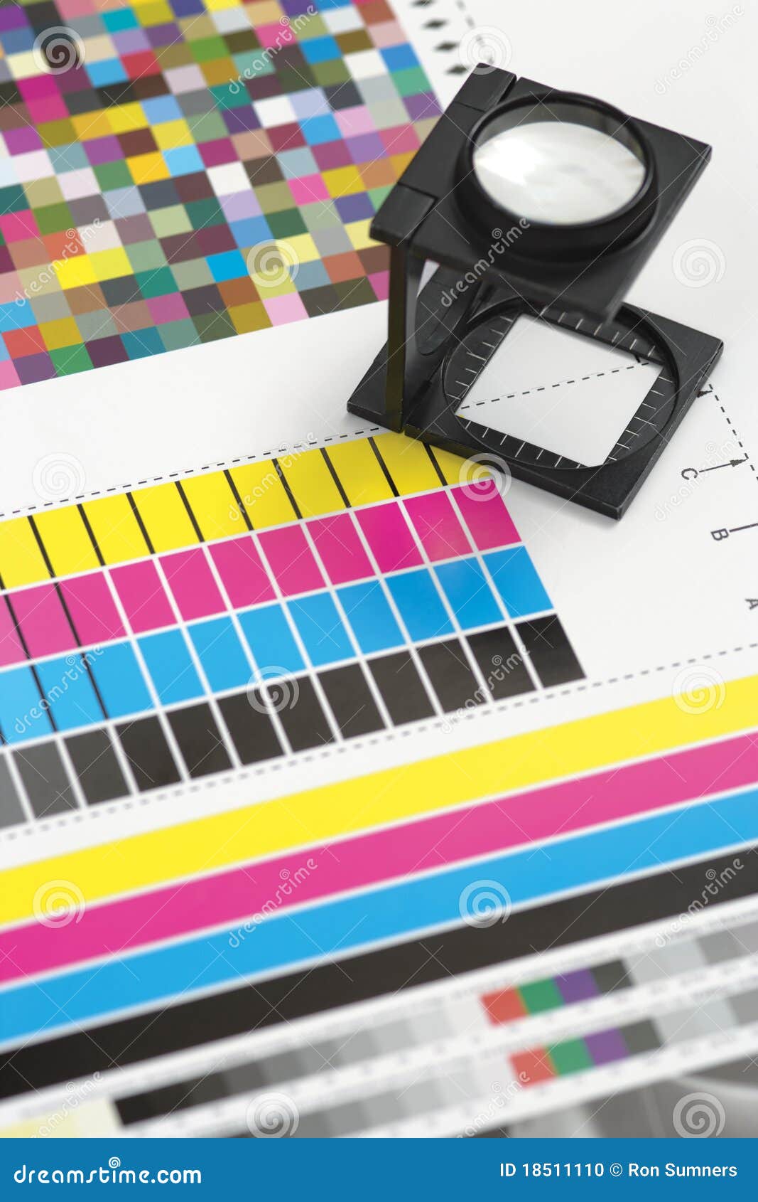 Printing loupe on proof stock photo. Image of inspect - 18511110