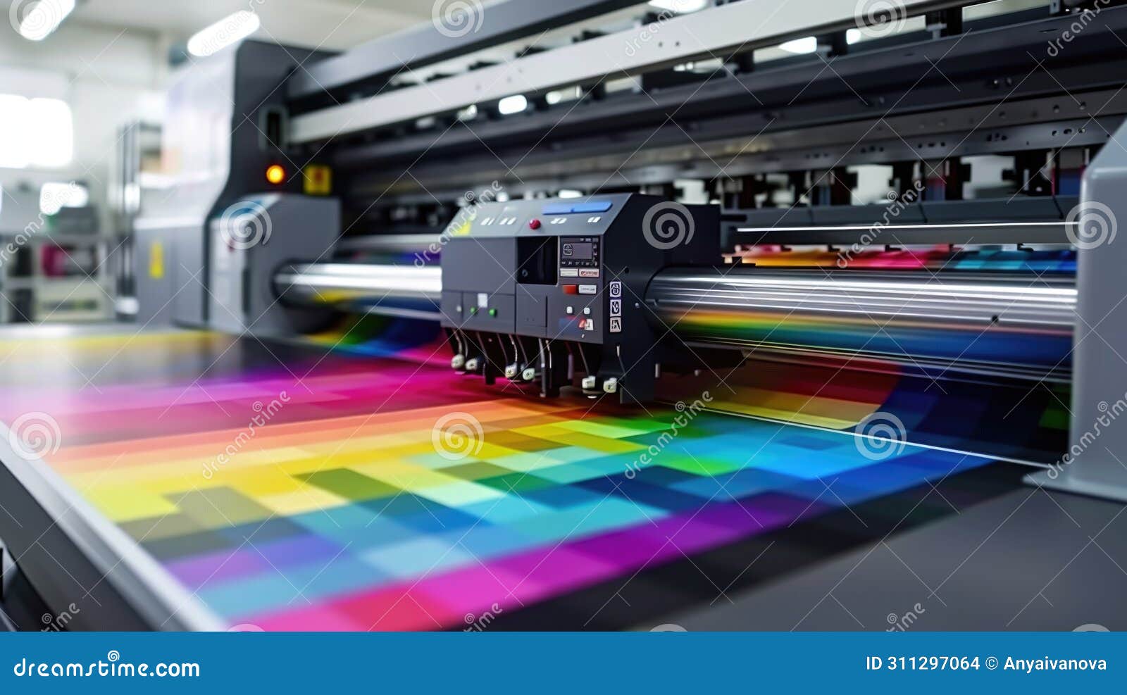 A Printing Machine with a Multi - Colored Print on it Stock Photo ...